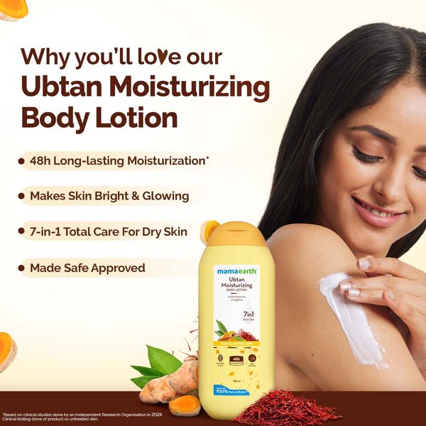 Mamaearth Ubtan Moisturizing Body Lotion with Turmeric & Saffron for Glowing Skin - 200 ml