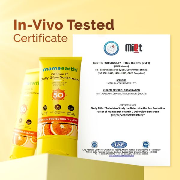 Mamaearth Vitamin C Daily Glow SPF50 PA++++ | In-Vivo Tested